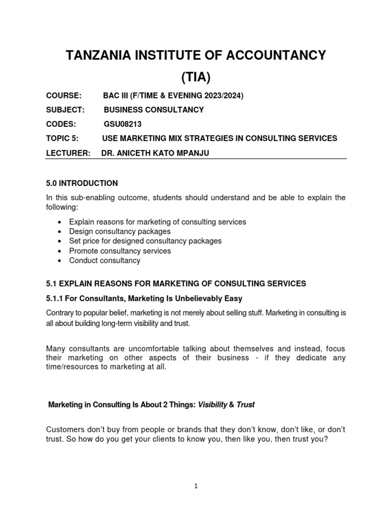 Topic 5-Use Marketing Mix Strategies in Consulting Services | PDF ...