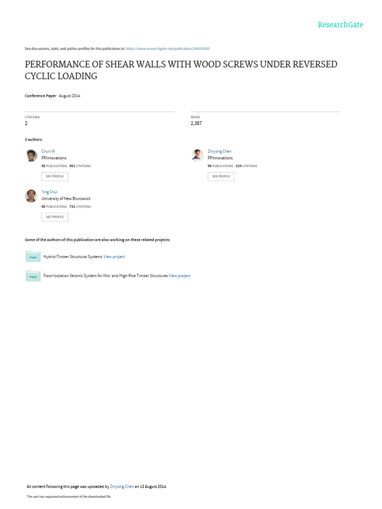 Performance of Shear Walls With Wood Screws Under Reversed | PDF ...