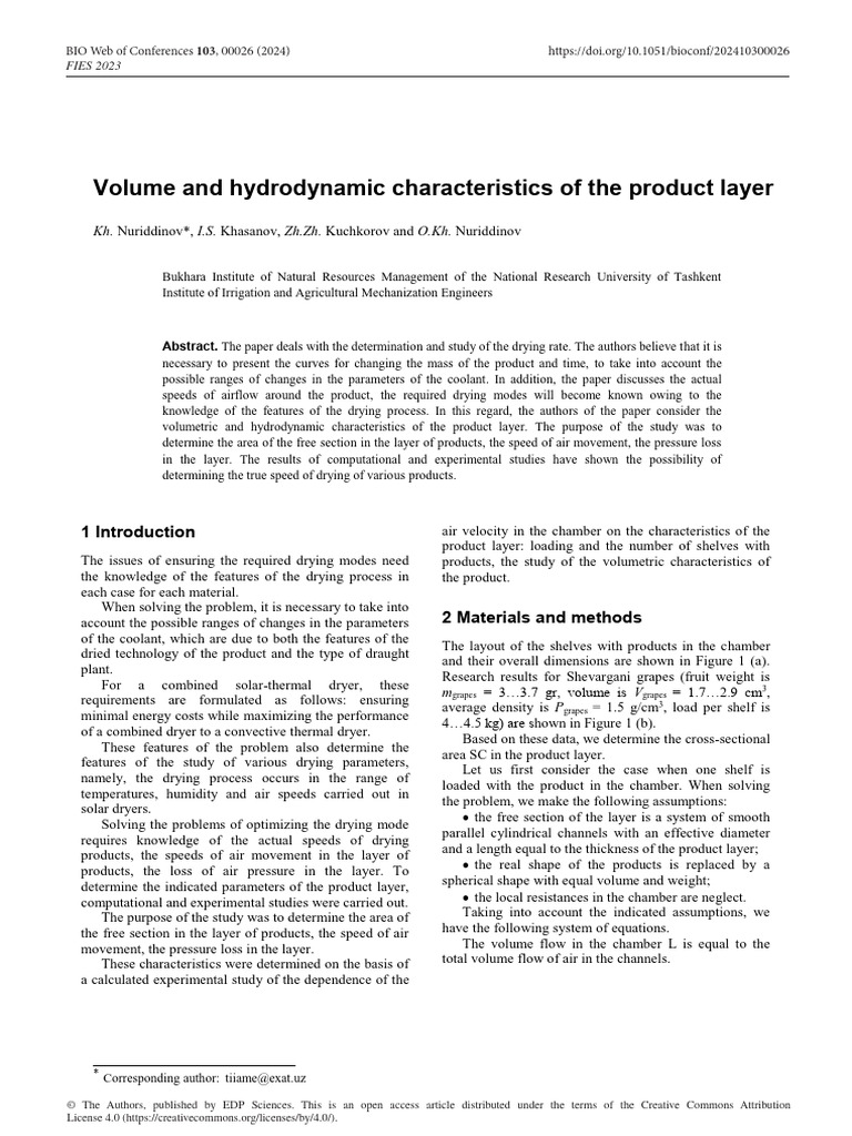 Volume and Hydrodynamic Characteristics of The Pro | PDF | Pressure ...