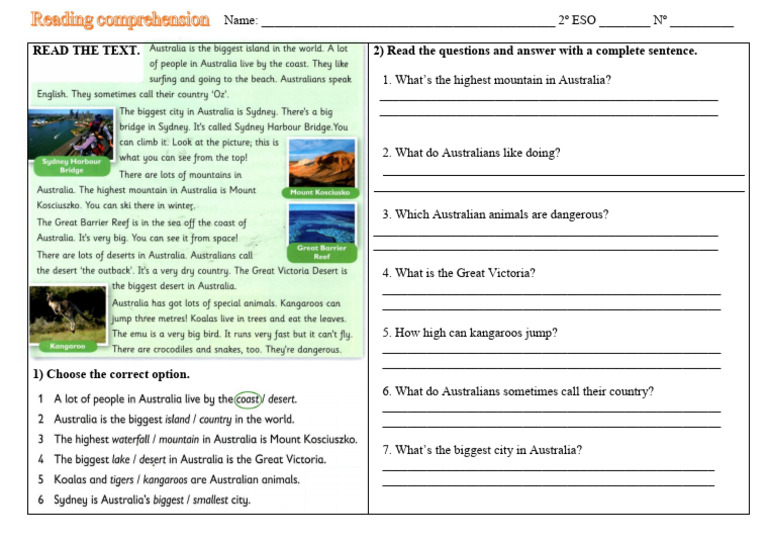 Australia Reading Comprehension Exercise | PDF