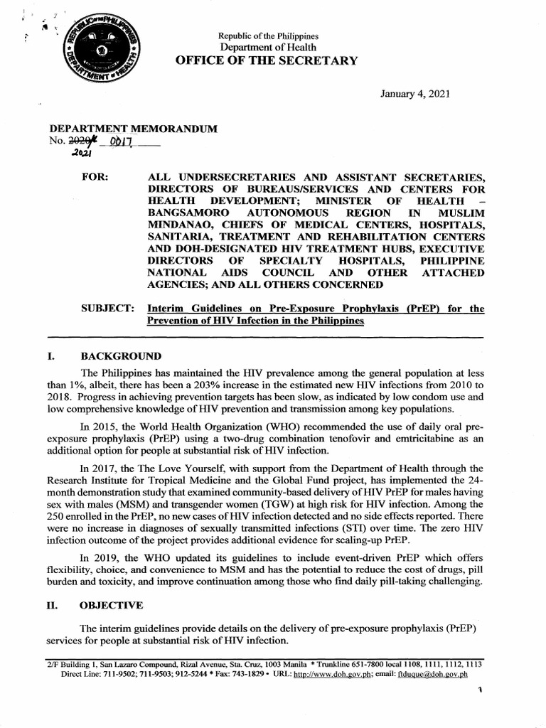 DOH 2021 Interim Guidelines PrEP | PDF | Hiv/Aids | Hepatitis