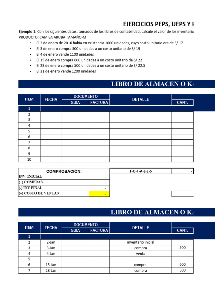 EJERCICIOS PEPS, UEPS Y PROMEDIO PONDERADO | PDF