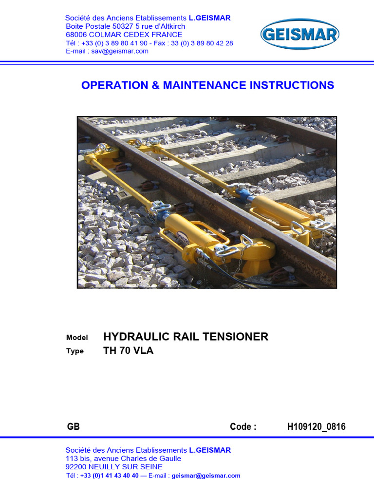 TH70 VLA Hydraulic Rail Tensor Operation and Maintenance | PDF | Safety ...