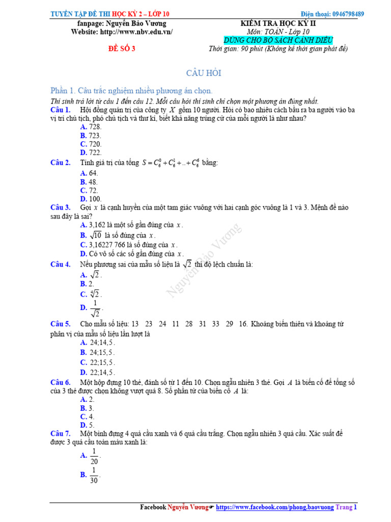 Đề số 3-HK2-CÁNH DIỀU 10 | PDF