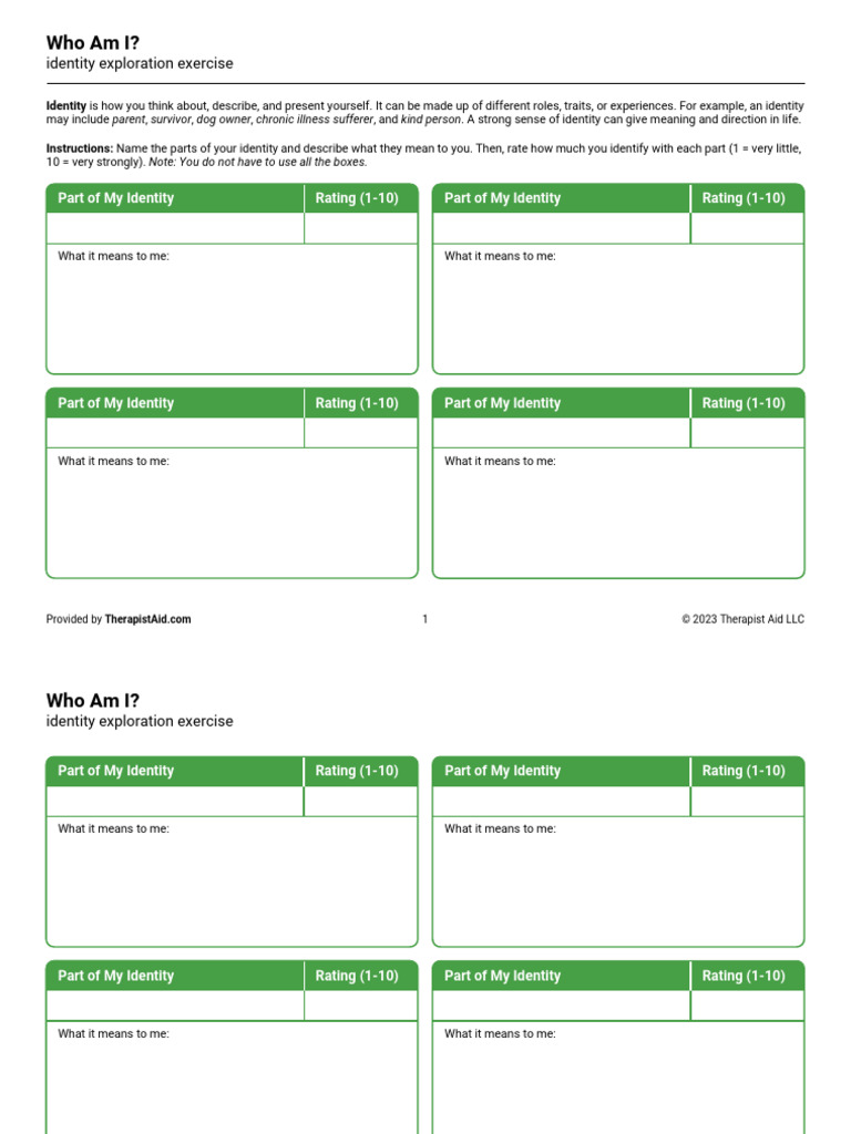 Identity Exploration Exercise Worksheet | PDF