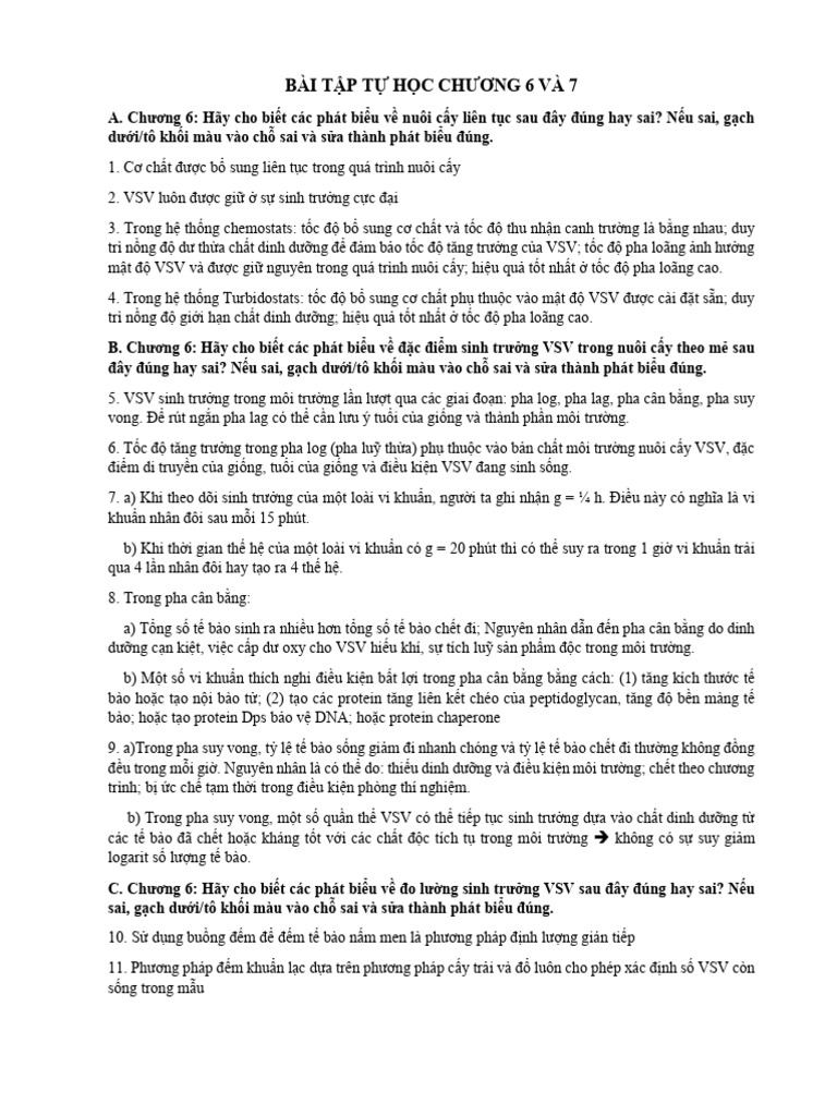 Bai Tap Tu Hoc Chuong 6 Va 7 | PDF