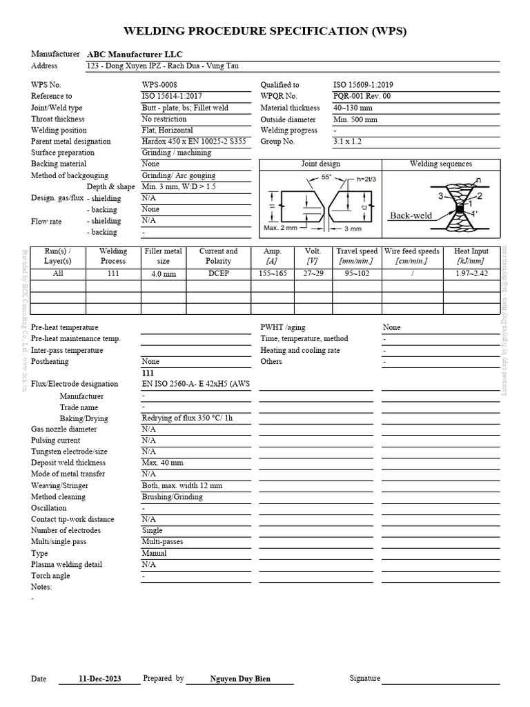 Hardox 450 Welding Procedure Specification | PDF | Welding | Construction