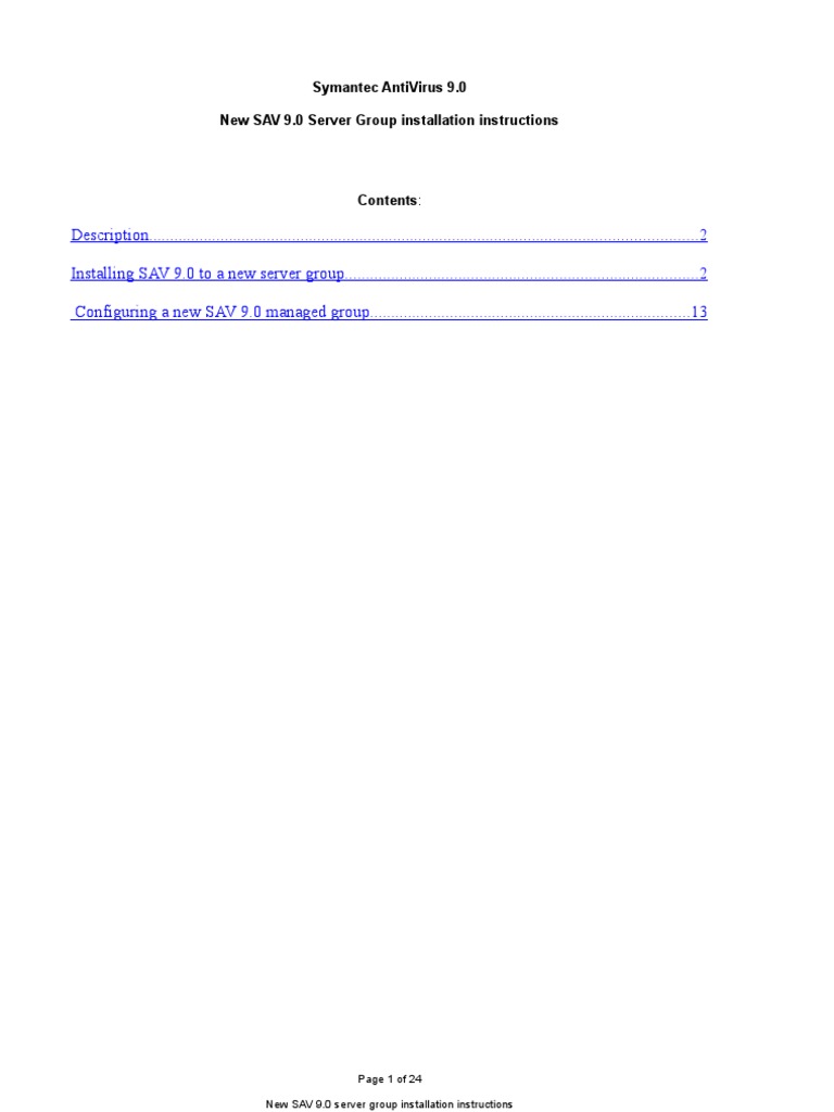 Symantec Antivirus 9.0 New Sav 9.0 Server Group Installation Instructions | PDF | Antivirus ...