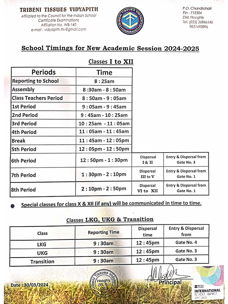 School Timings (2024-2025) | PDF