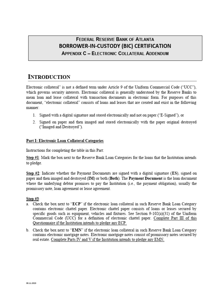 BIC - Collateral Addendum-1 | PDF | Loans | Security Interest