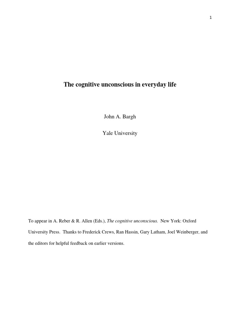 Bargh - The Cognitive Unconscious in Everyday Life | PDF | Unconscious Mind | Psychology