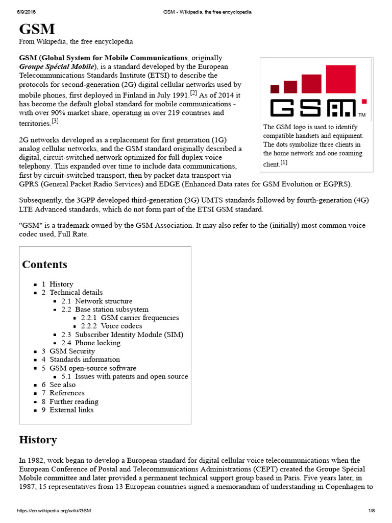 GSM - Wikipedia, The Free Encyclopedia | PDF | Gsm | Mobile Phones