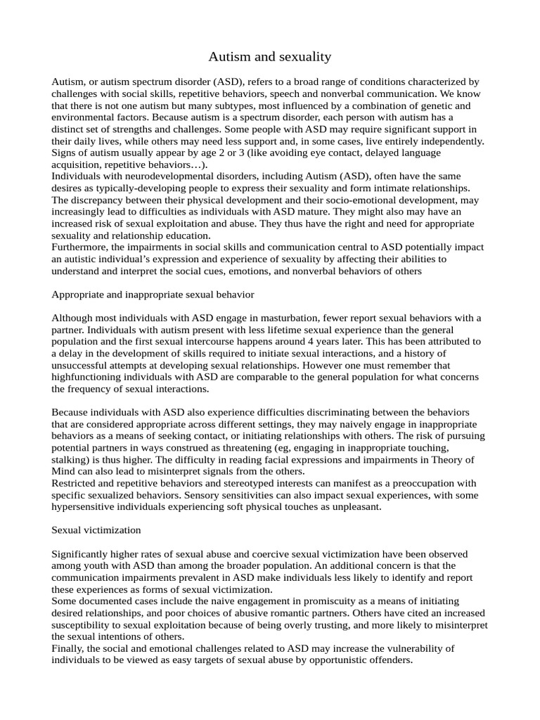 Autism And Sexuality Pdf Autism Spectrum Social Skills