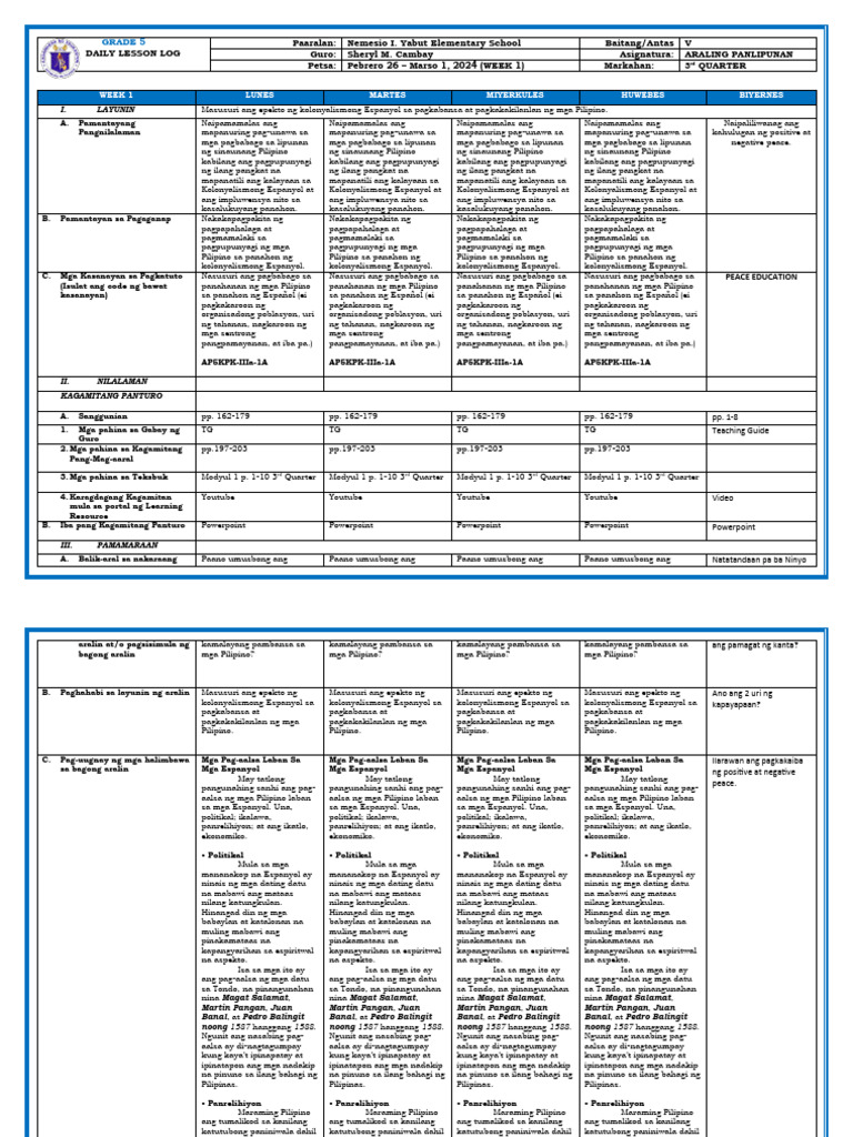 Dll g5 q3 Week 1 AP & Esp | PDF