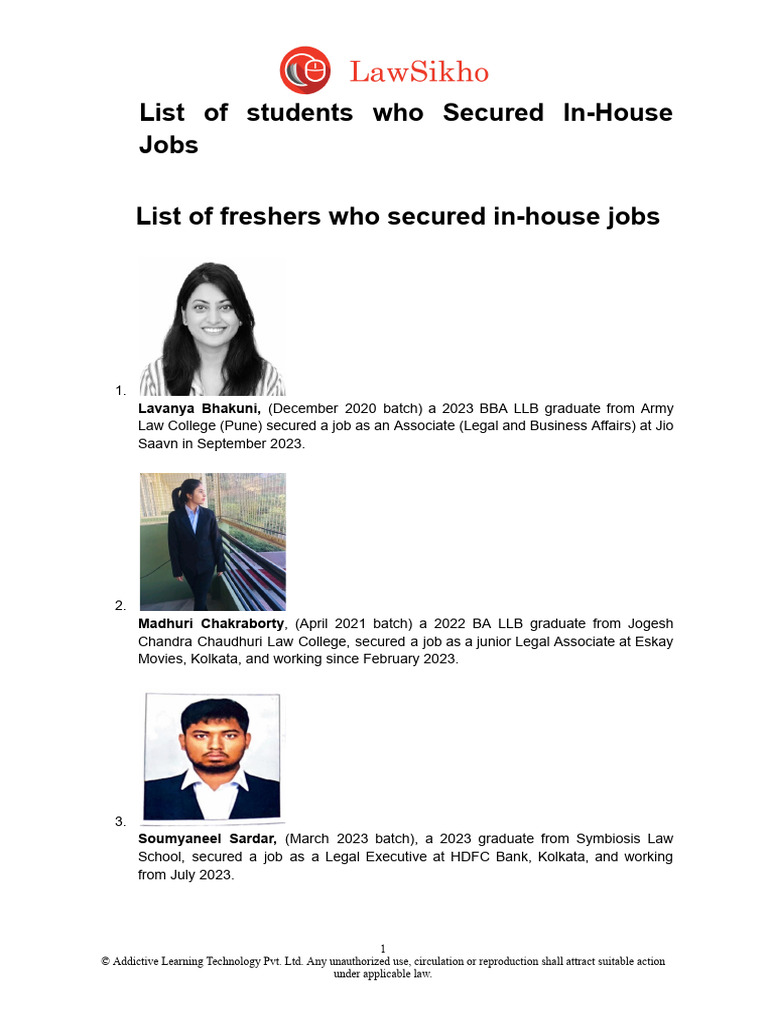 List of Students Who Secured In-House Jobs | PDF | Business