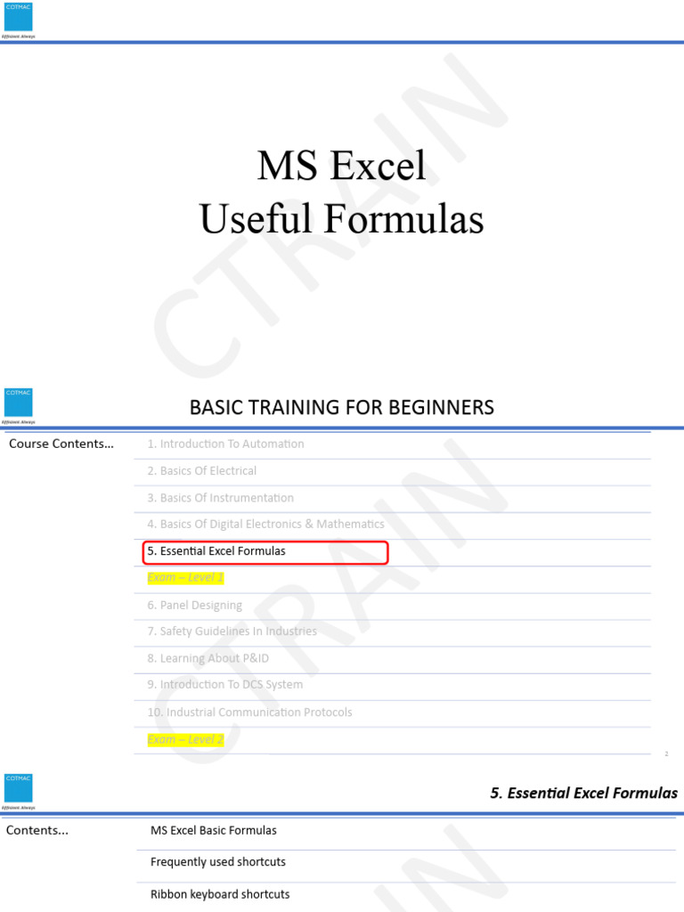 Cotmac - Industrial Automation Training - Essential Excel Formulas - R0 ...