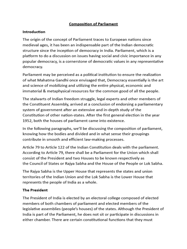 Composition of parliament | PDF | Government | Constitutional Law