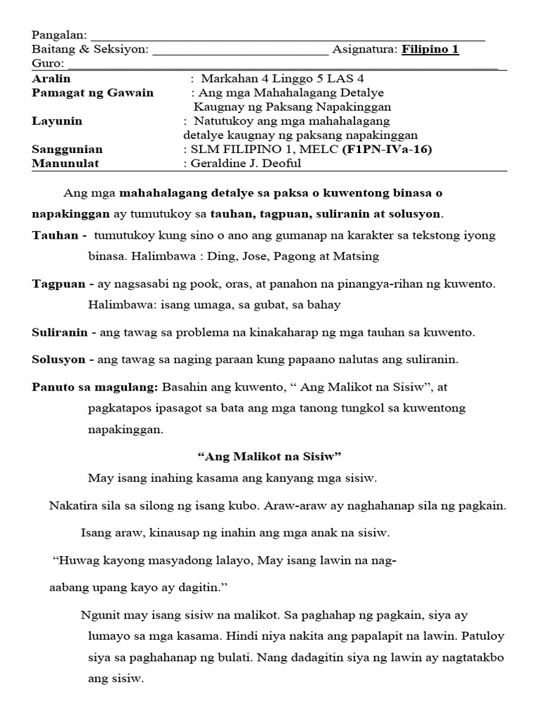 Fil1 Q4 Linggo5 Las4 | PDF