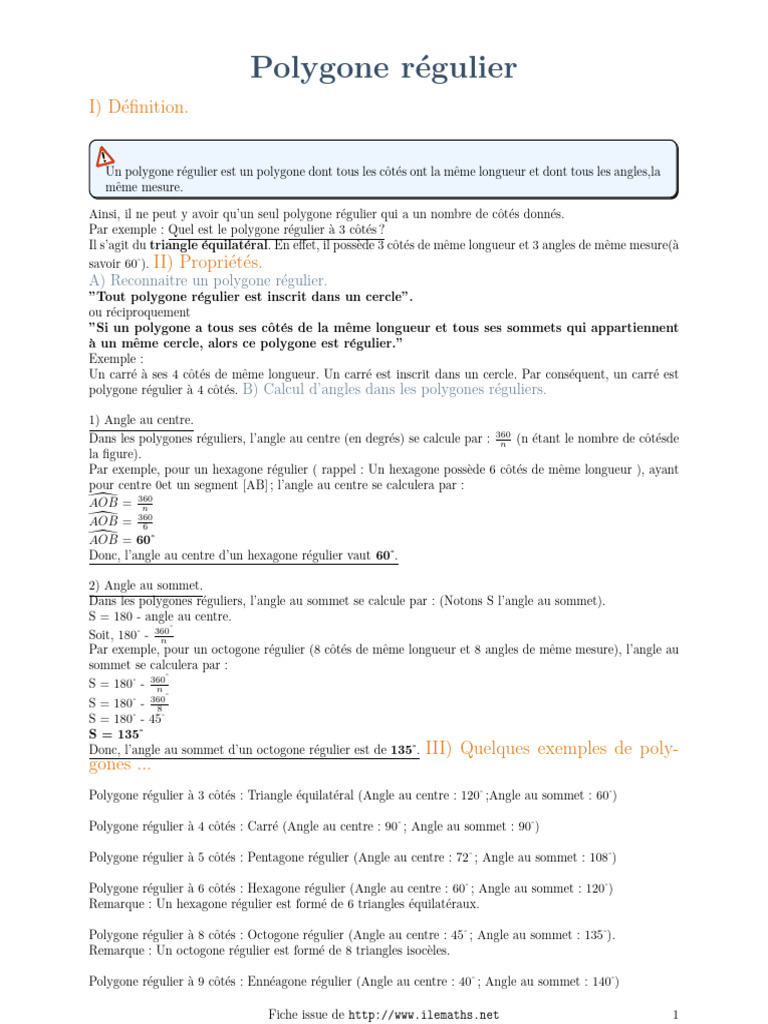Propriétés des Polygones Réguliers | PDF | Polygone | Triangle