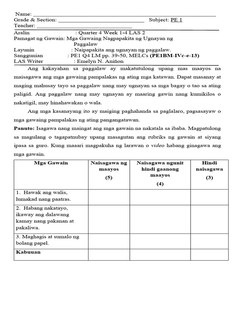 Pe 1 Q4 Week 1 Las 2 | PDF