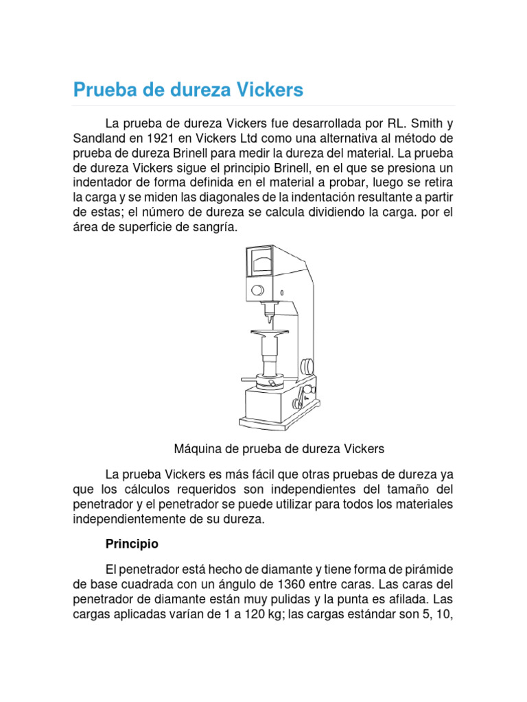 Prueba de Dureza Vickers | PDF | Dureza | Física Aplicada e ...