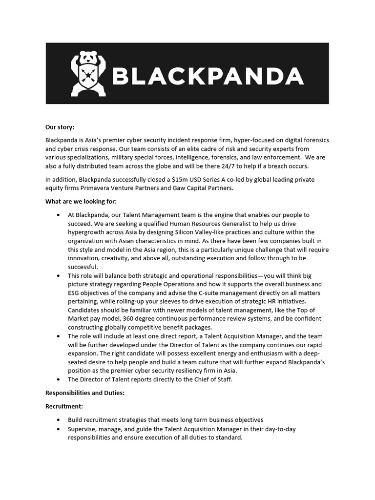 Blackpanda - Director, People | PDF | Recruitment | Employment