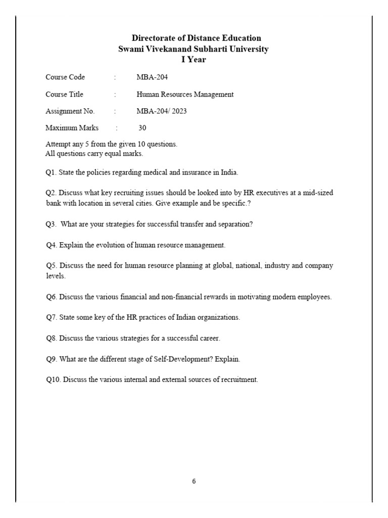 MBA Human Resources Management Assignment | PDF