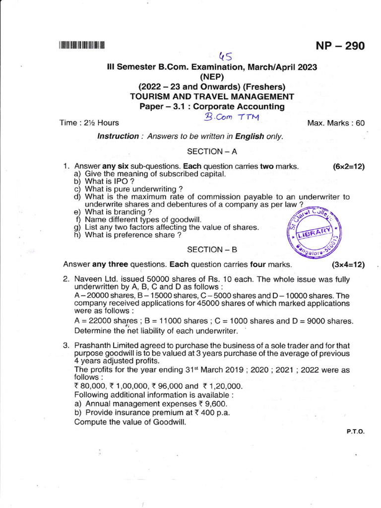 Corporate Accounting Exam Paper 2023 | PDF | Equity (Finance) | Balance ...