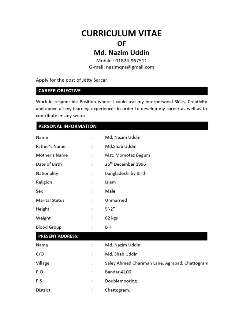 Curriculum Vitae Md. Nazim Uddin (1) | PDF | Bangladesh
