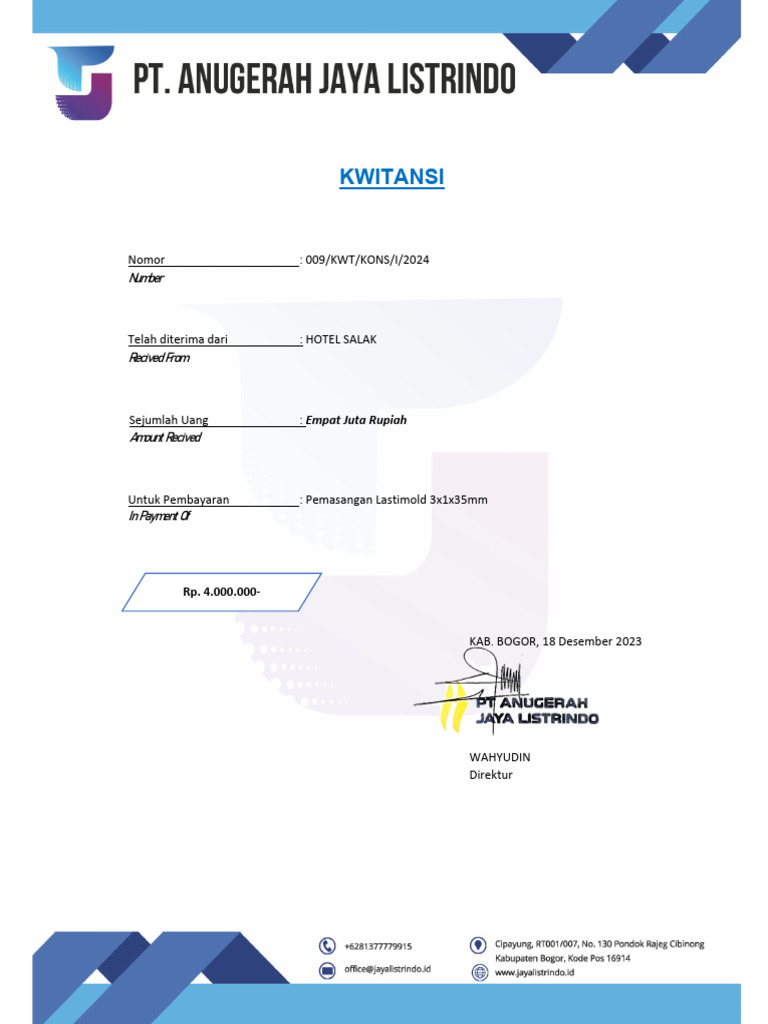 Kwitansi Hotel Salak | PDF