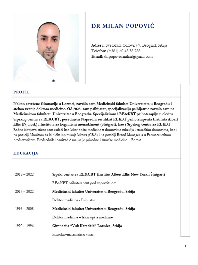 Cv Sr Dr Milan Popović Pdf