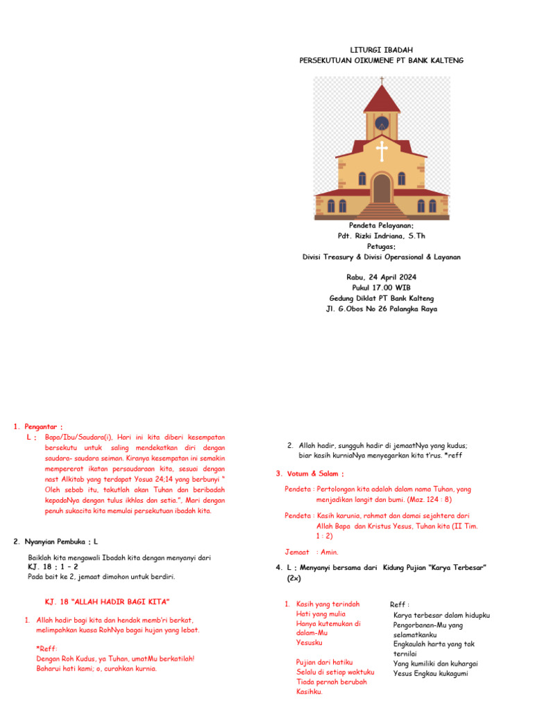 Liturgi Ibadah 24 April 2024 | PDF | Agama & Spiritualitas