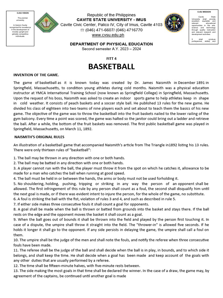 History and Rules of Basketball Game | PDF | Basketball Positions | Referee