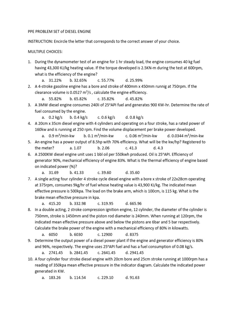 Ppe Problem Set - Diesel - Engine | PDF | Diesel Engine | Engines