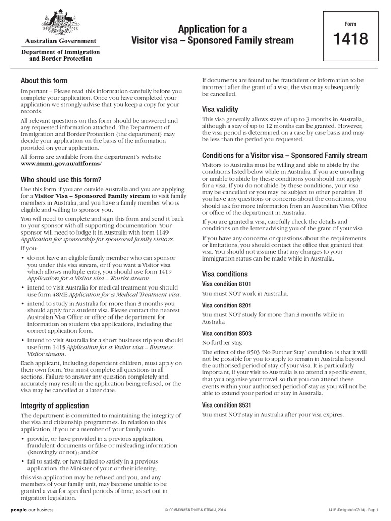 Form 1418 担保探亲签证申请表 | PDF | Travel Visa