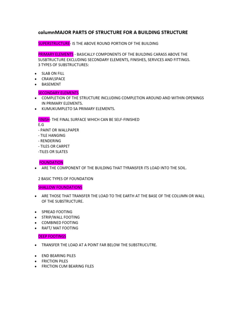 Major Parts of Structure for a Building Structure | PDF | Deep Foundation | Foundation (Engineering)