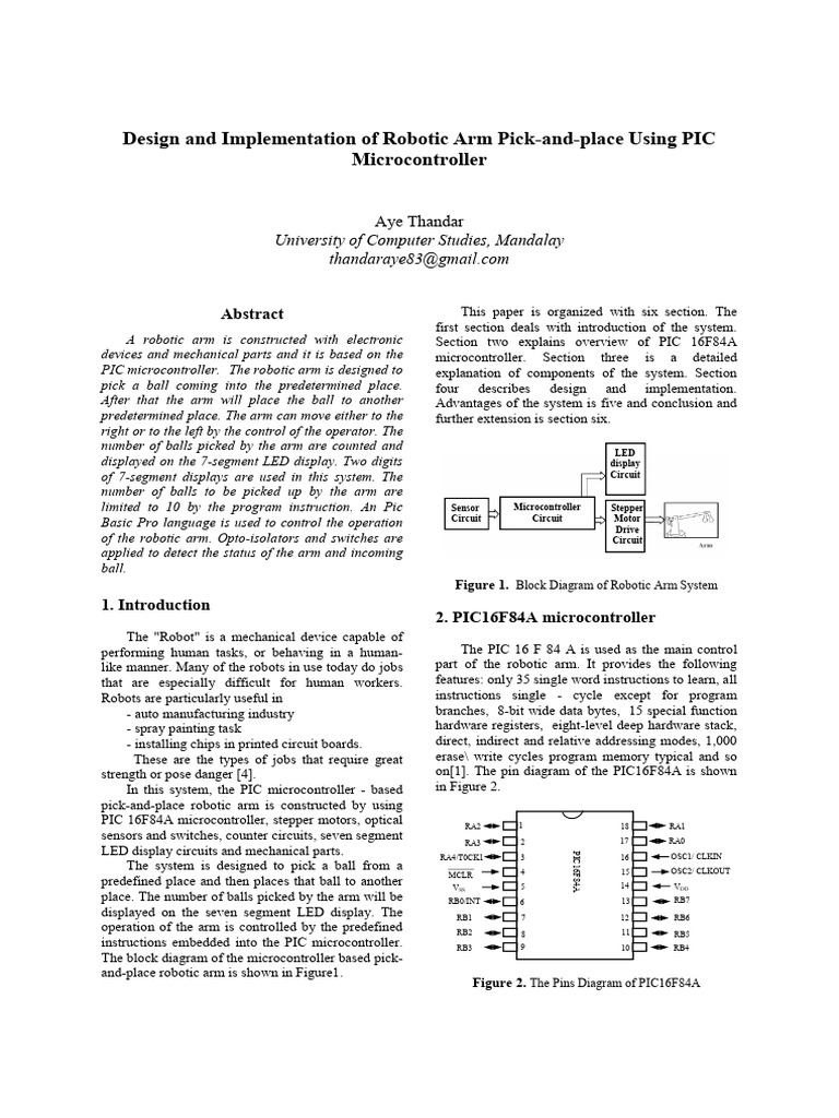 Design and Implementation of Robotic Arm Pick-And-Place Using PIC Microcontroller | PDF ...