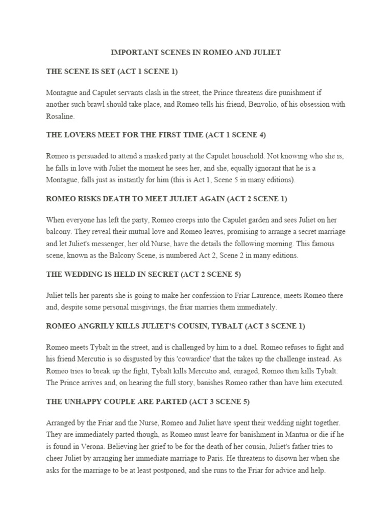 Important Scenes in Romeo and Juliet | PDF | Characters In Romeo And ...