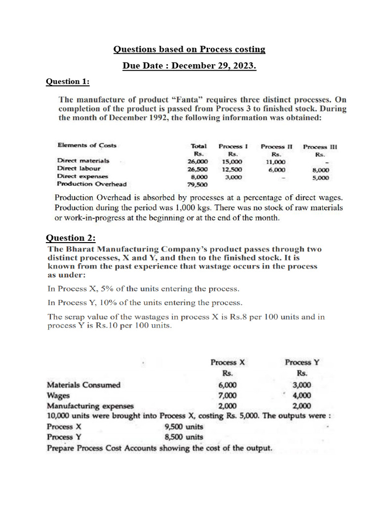 Process Costing Questions and Accounts | PDF