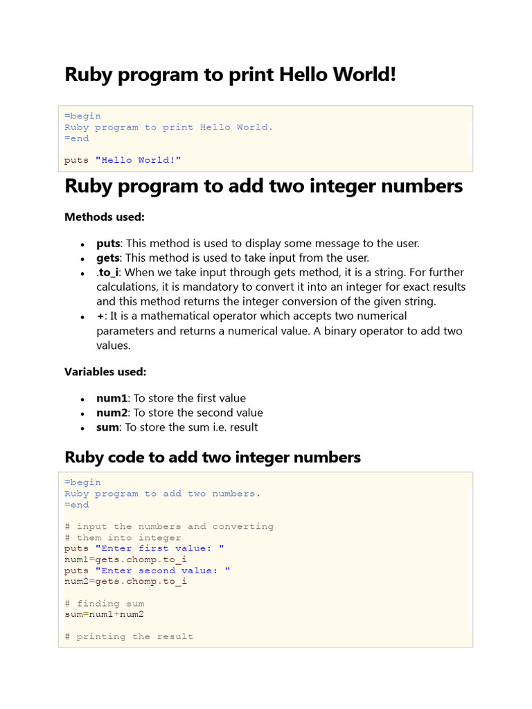 Ruby Program Pdf Parameter Computer Programming Area 