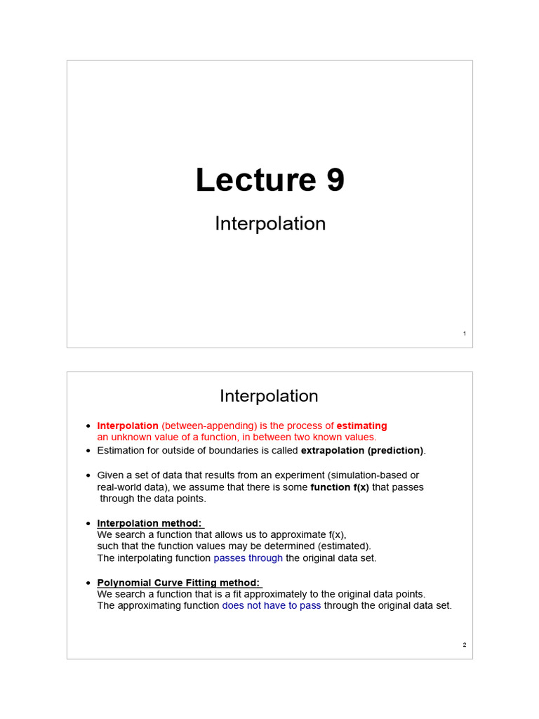 lecture9_Interpolation | PDF | Interpolation | Numerical Analysis lecture9_Interpolation | PDF | Interpolation | Numerical Analysis
