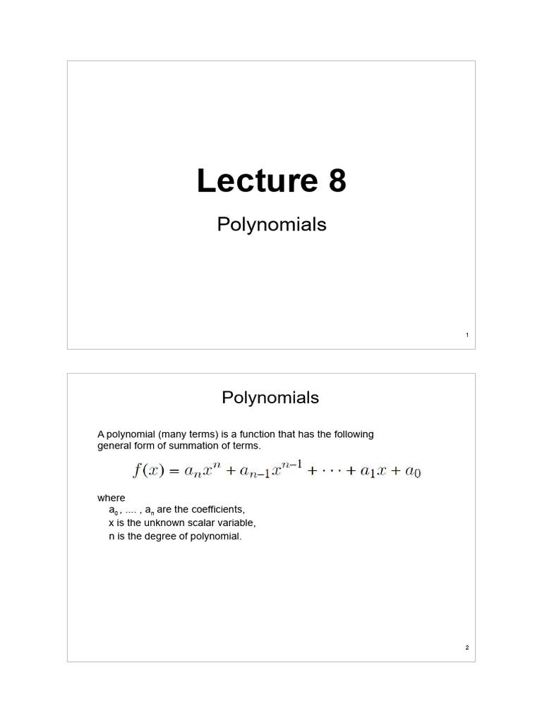 Lecture8 Polynomials | PDF | Polynomial | Zero Of A Function
