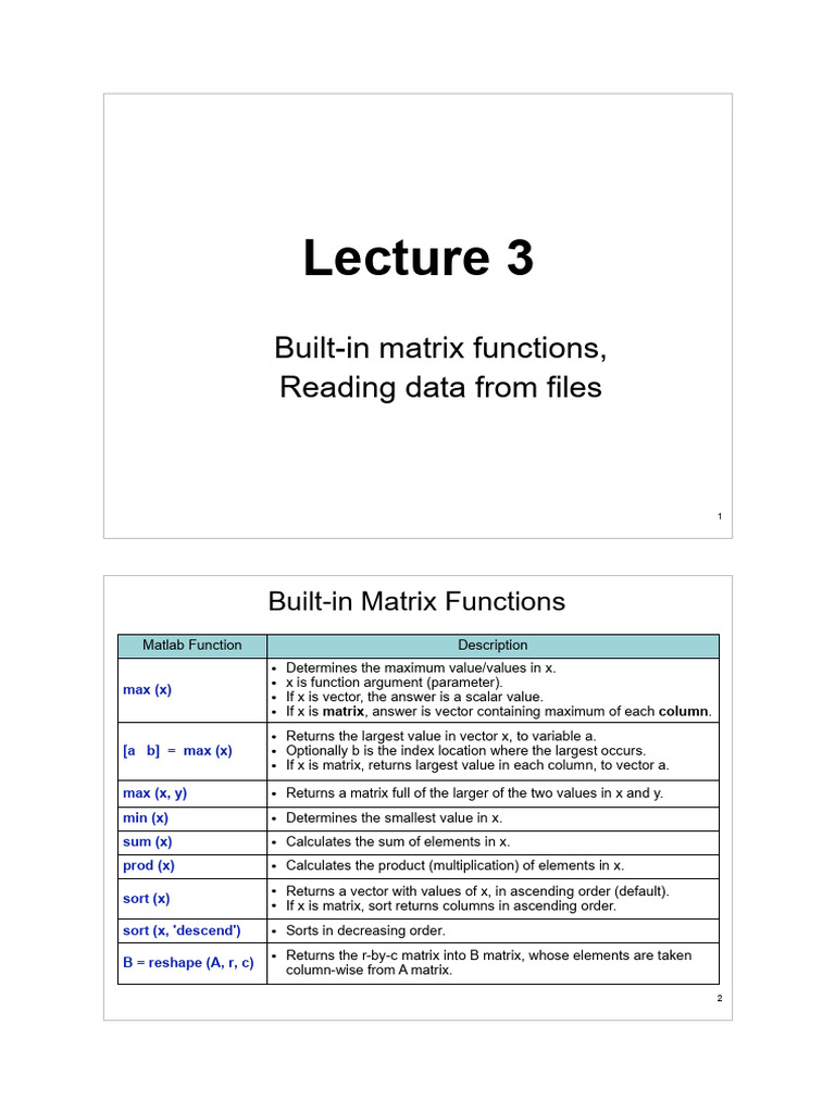 Lecture3 MatrixFunctions | Download Free PDF | Matrix (Mathematics) | Comma Separated Values