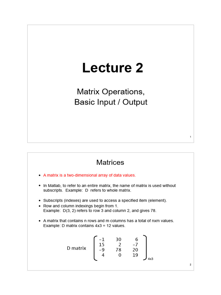 Lecture2 MatrixOperations | PDF | Matrix (Mathematics) | Linear Algebra