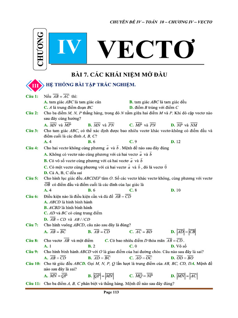 Trắc nghiệm vecto | PDF