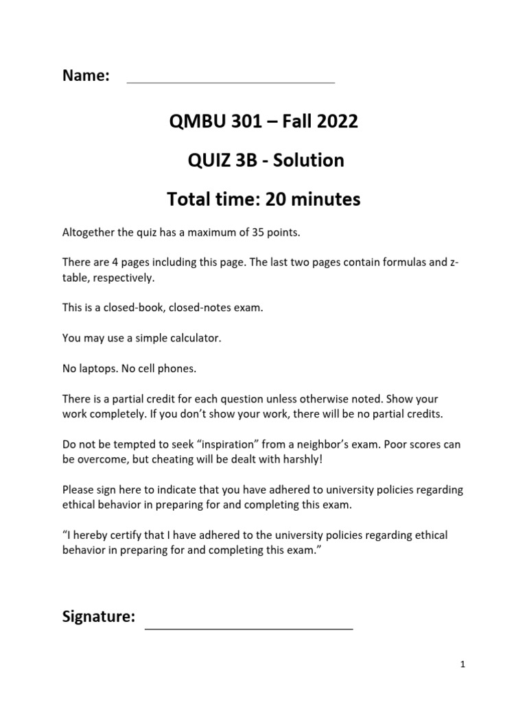 QMBU 301 Quiz 3B Solution | PDF | Forecasting | Pi
