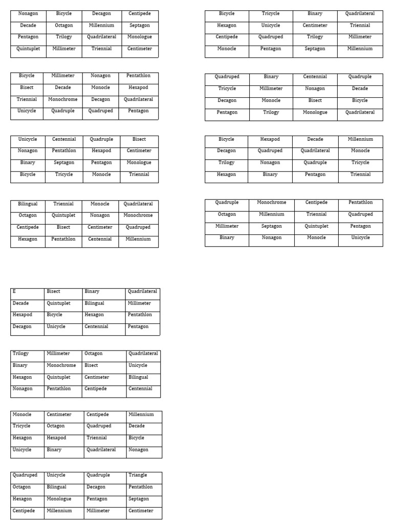 Grade 6 Bingo Cards For Number Prefixes 36 Cards and Caller | PDF ...