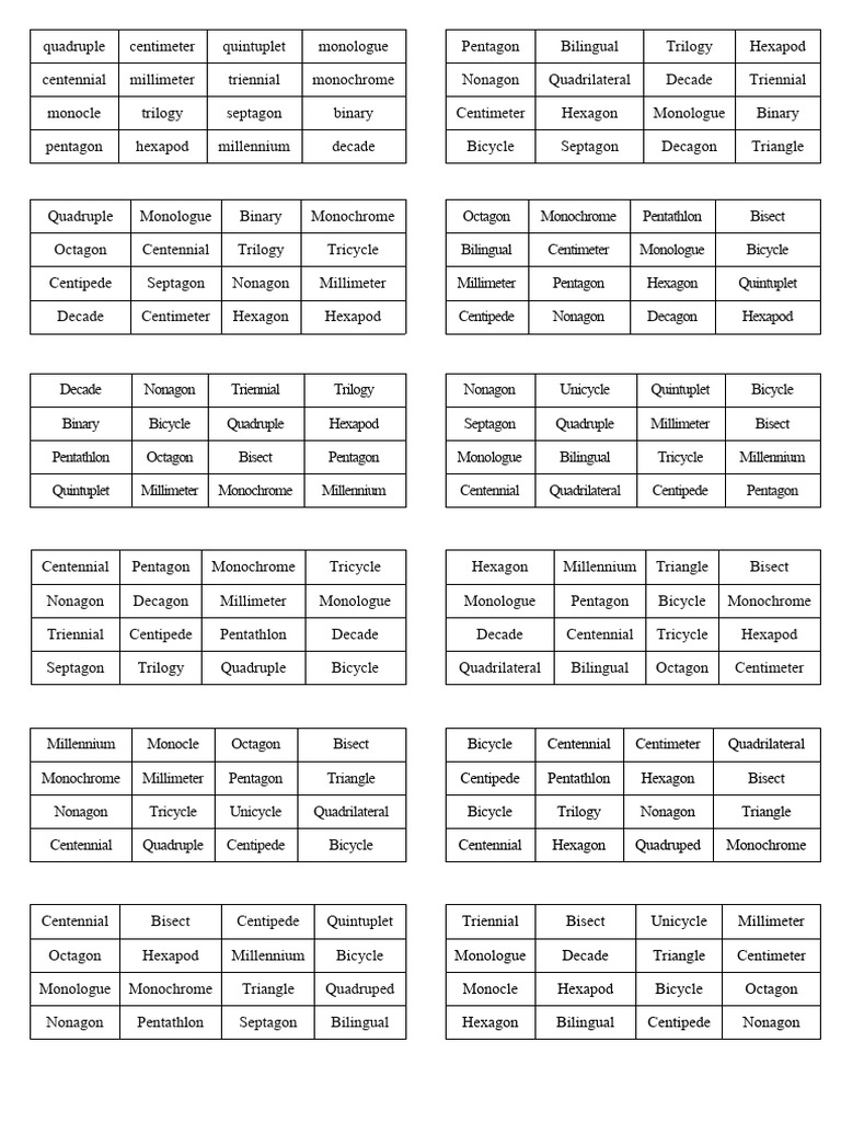 Bingo For Grade 6 Number Prefixes 18 Cards Only | PDF | Geometric ...