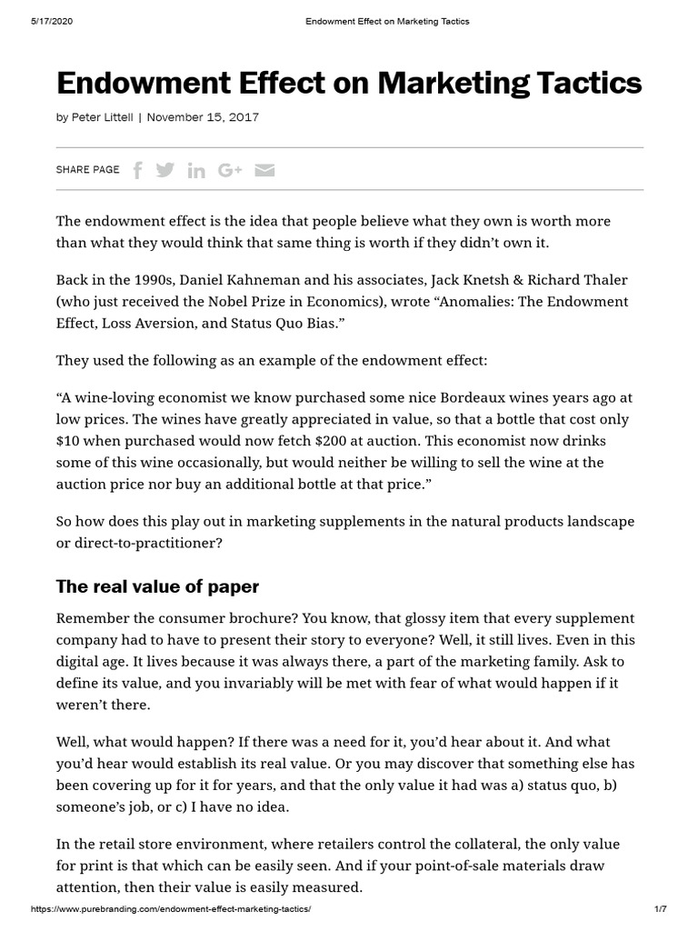 Endowment Effect On Marketing Tactics | Download Free PDF | Marketing ...
