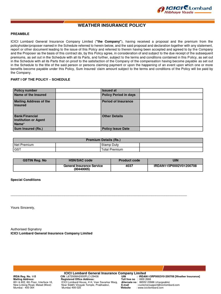 Policy Wording - Weather Insurance | PDF | Insurance | Legal Liability